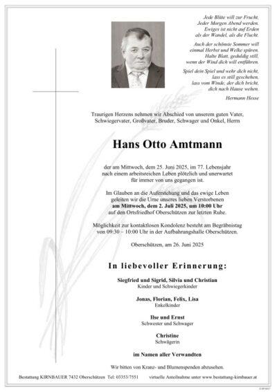 Hans Otto Amtmann - Bestattung Kirnbauer